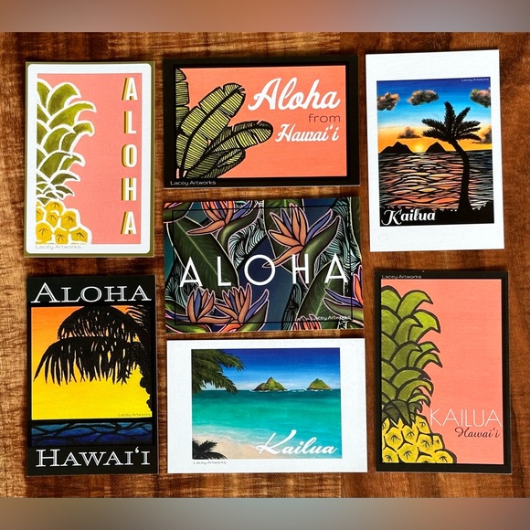 Office | Lacey Artworks Set Of 7 Postcards Hawaiian Postcard Aloha ...